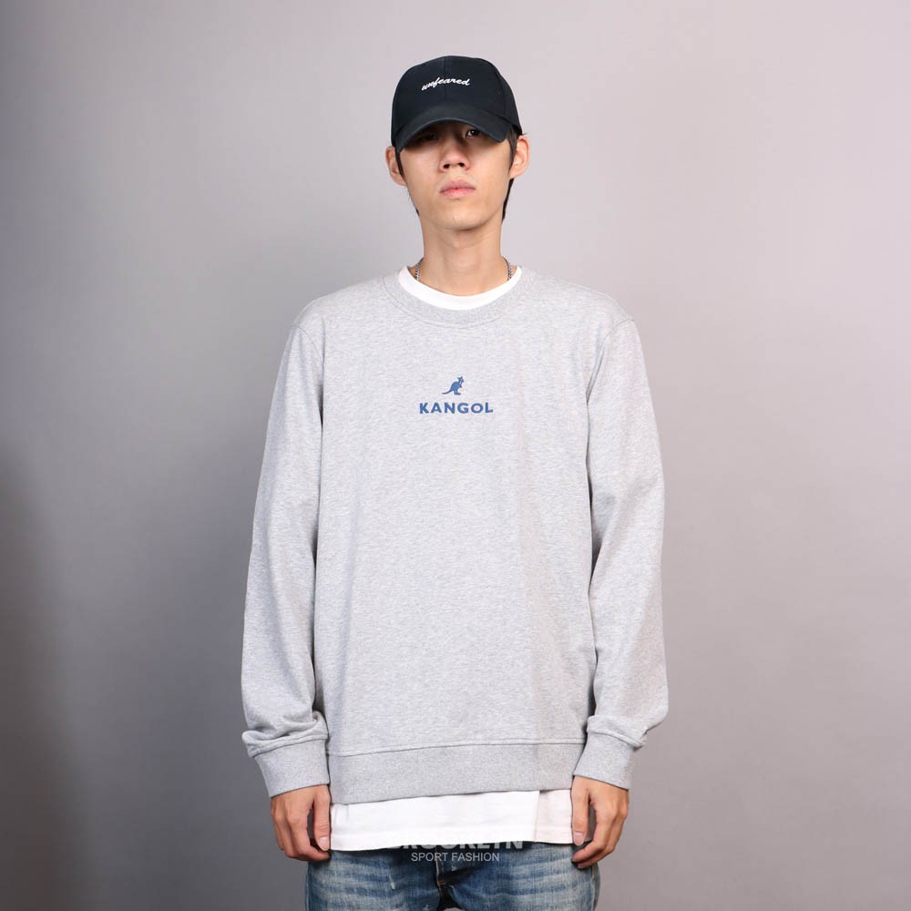 KANGOL 大學T 麻灰 胸前刺繡 後背絨毛LOGO 長袖 休閒 上衣 男 (布魯克林) 6055100412 | 蝦皮購物