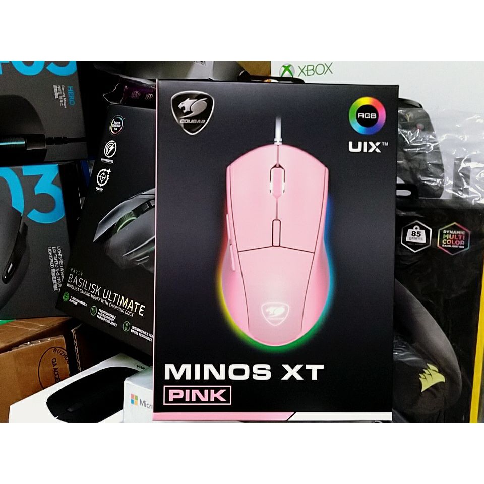 【本店吳銘】 美洲獅 COUGAR MINOS XT PINK 粉紅電競滑鼠 RGB 3區全彩燈光 6鍵巨集 粉色 粉晶 | 蝦皮購物