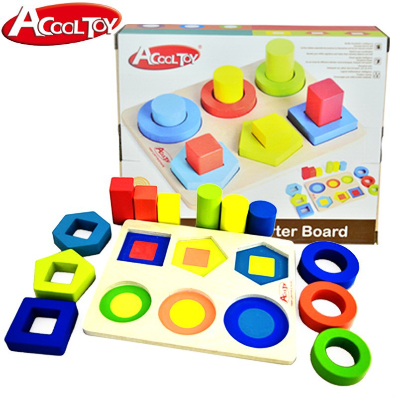 ACOOL TOY 蒙氏 幾何形狀配對套柱 / 木製積木 木質玩具 教具【國王皇后】 | 蝦皮購物