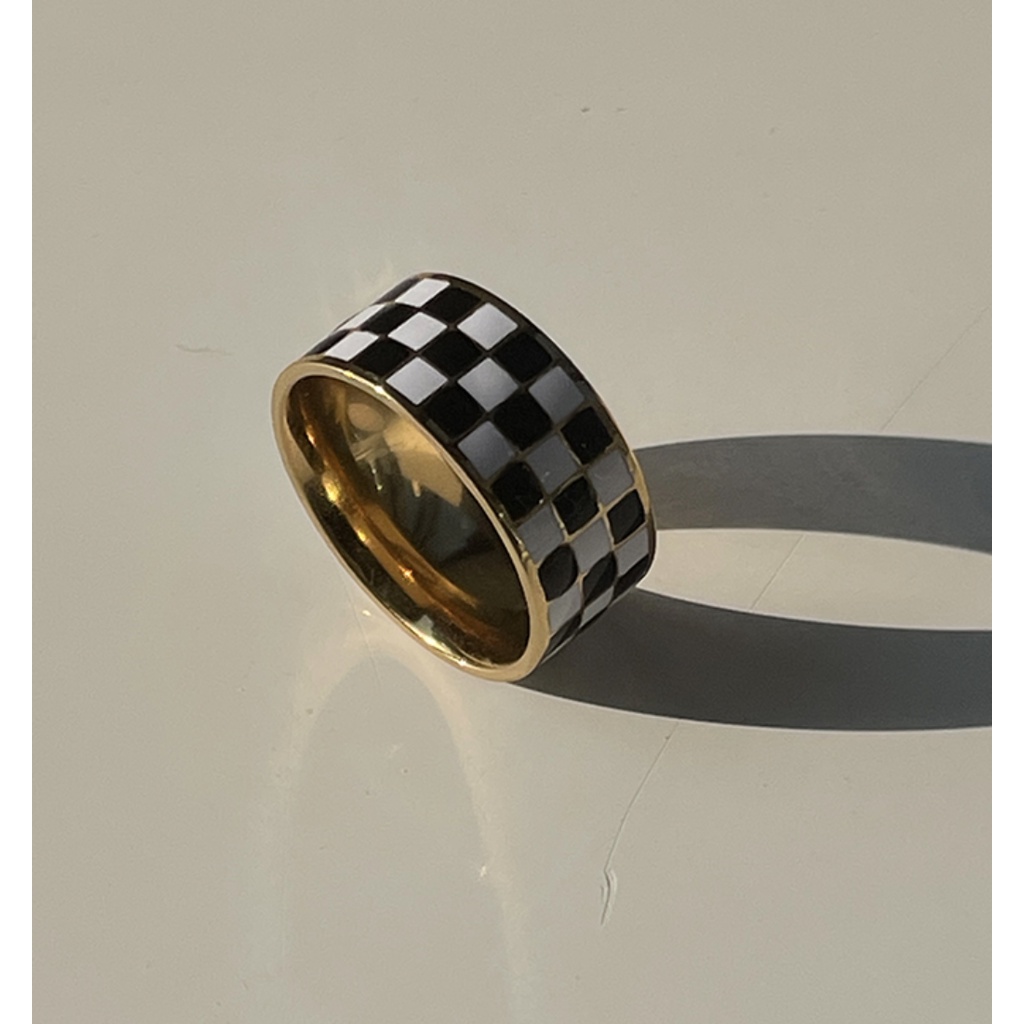 （現+預）Vintage Checkerboard Ring 歐美復古棋盤格鍍金戒指 | 蝦皮購物