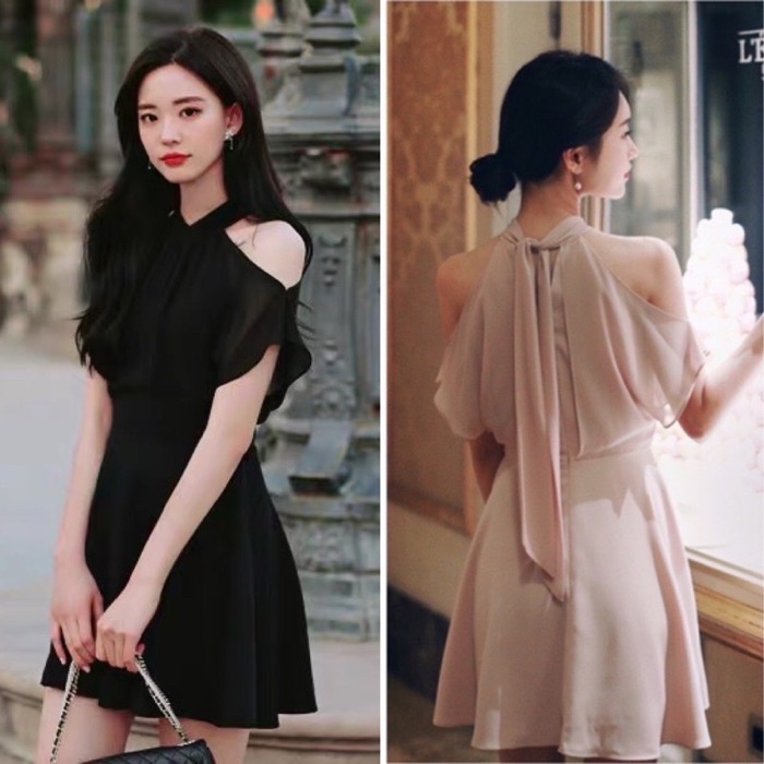 🎀 Hanagirl 🎀 正韓洋裝👗👗 名媛奶茶色約會 仙氣 雪紡洋裝 露肩洋裝 婚禮洋裝 禮服 E058 | 蝦皮購物