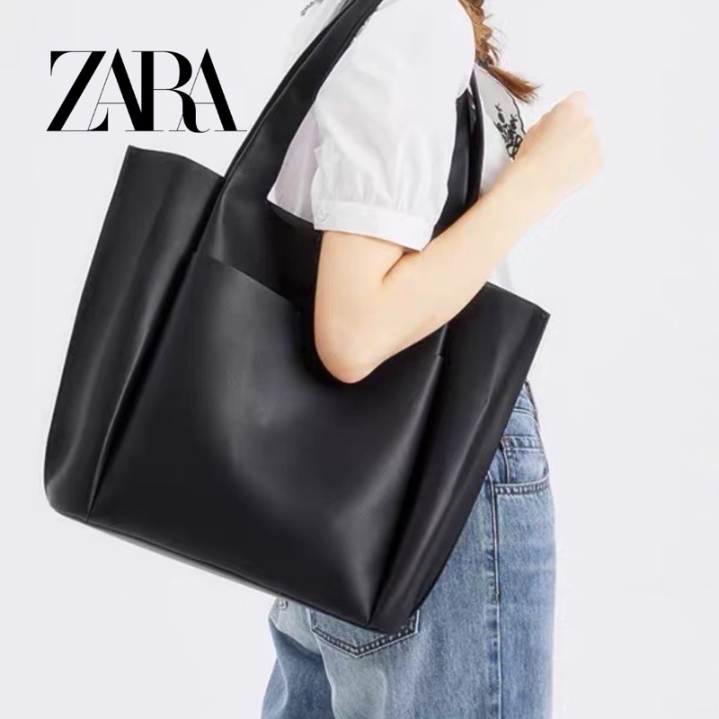 🔥熱銷現貨🔥ZARA黑色皮革大包2022新款托特包單肩包斜 秋冬大容量包 機車包 A4包 上班通勤包 | 蝦皮購物
