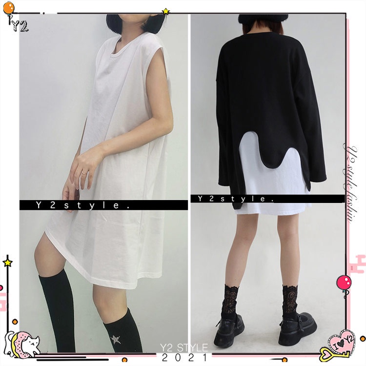 Y2 style ️y夏季內搭打底無袖連衣裙 ️Y2style歐美設計款寬鬆韓版個性中大尺碼【Y1D1010】 | 蝦皮購物