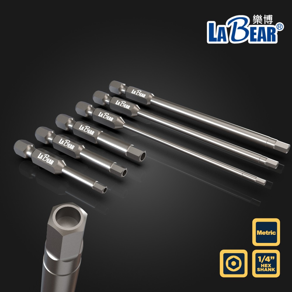 【LaBear】1/4" 六角帶孔起子頭 9.5mm溝 50-100mm 電動六角批頭 中空六角起子頭 台灣製 公制 | 蝦皮購物