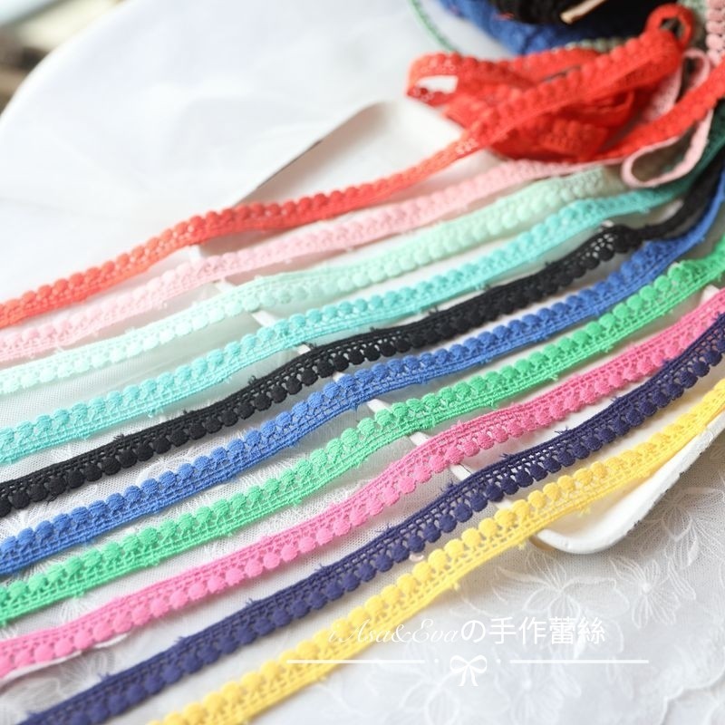 《iAsa愛莎の》手作材料 【一碼】多色棉水溶扁豆豆蕾絲花邊DIY服裝童裝家居布藝抱枕鑲邊材料寬1.3cm | 蝦皮購物