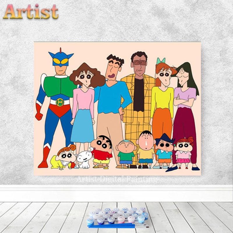 Artist DIY數字油畫 卡通動漫蠟筆小新（40X40CM帶框）按數字畫 油畫 手工畫 裝飾畫 數字繪畫 | 蝦皮購物