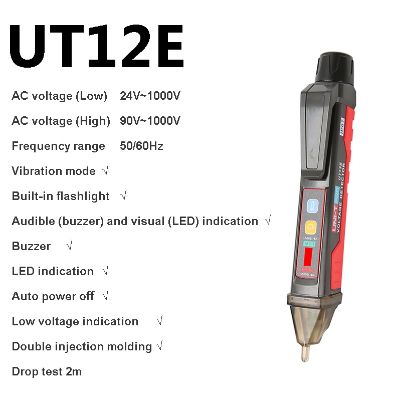 Uni-t UT12E UT12M 插座牆壁交流電壓檢測器指示器 24V-1000V 非接觸式電壓電流電傳感器測試筆 | 蝦皮購物