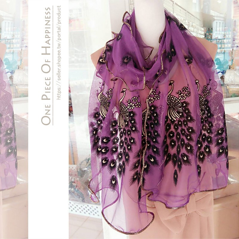 『預購』（1條150 / 2條260）春季輕透金蔥孔雀絲巾 七色可選 另有玫瑰花款【OPOH】 | 蝦皮購物