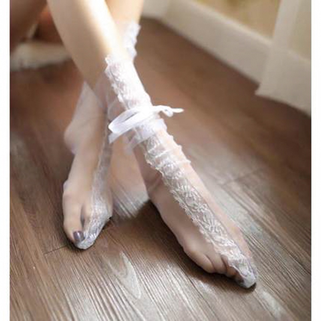 【AS1241】日單春夏性感中間蕾絲綁帶蝴蝶結網紗時尚堆堆中筒襪‧3色 (現+預) | 蝦皮購物