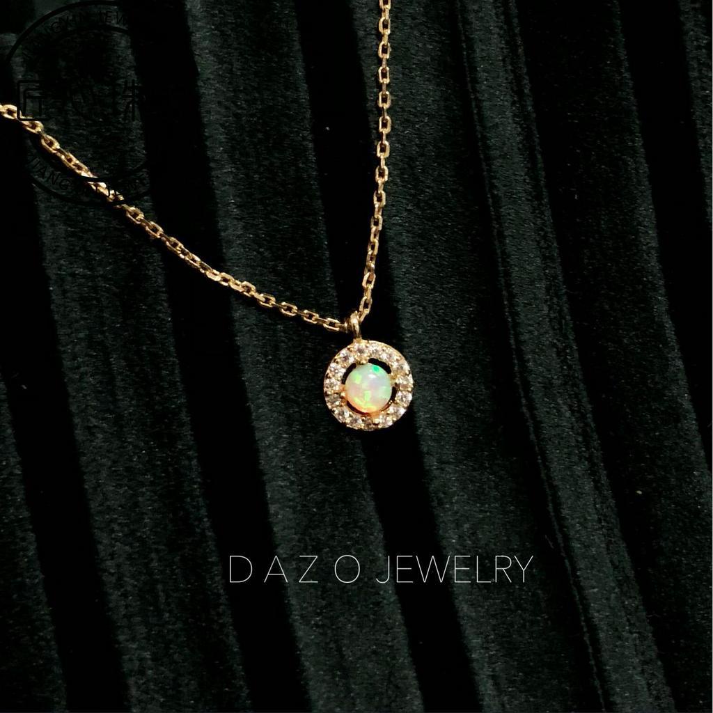 「匠心·DIY純銀項鏈」S925純銀鍍14K金 歐泊項鏈 鑲嵌澳寶 小巧精緻簡約鎖骨項鏈XZM | 蝦皮購物