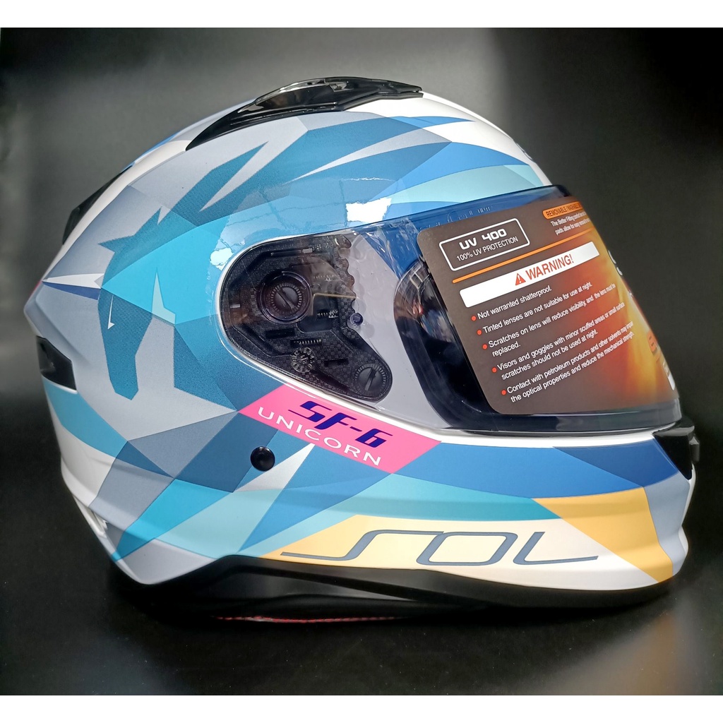SOL SF-6 彩繪 獨角獸 安全帽 全罩 可拆洗 抗UV鏡片 內墨片 雙D扣 白綠 白藍 黑粉 黑紅 黑藍 黑銀 | 蝦皮購物