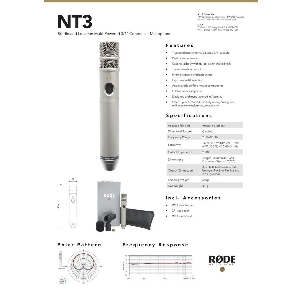 [ 沐耳 ] 澳洲原裝精品 RODE 電容式麥克風 NT3 含：防噴麥網/麥克風夾（全新現貨） | 蝦皮購物