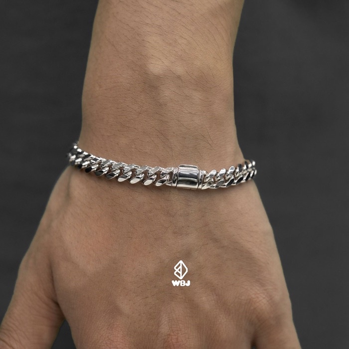 Wbj訂製珠寶 7mm素銀古巴手鍊 925實心純銀 | 蝦皮購物