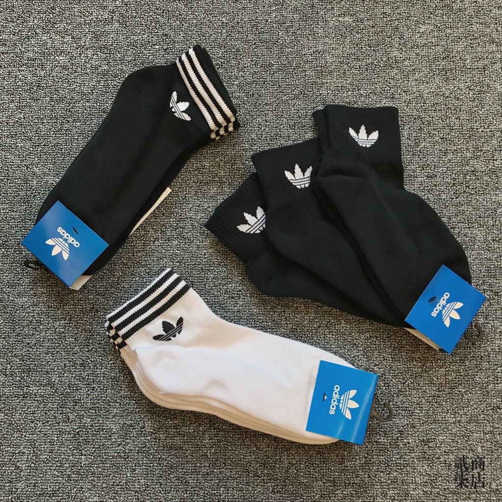 (貳柒商店) adidas MID ANKLE Socks 三葉草 襪子 中筒襪 三雙 黑白 EE1151 EE1152 | 蝦皮購物