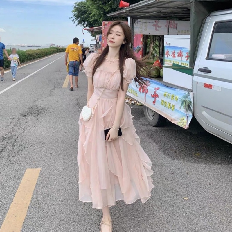 🎀Hanagirl 微醺甜茶 法式方領溫柔仙女風長洋裝 禮服 I014 | 蝦皮購物