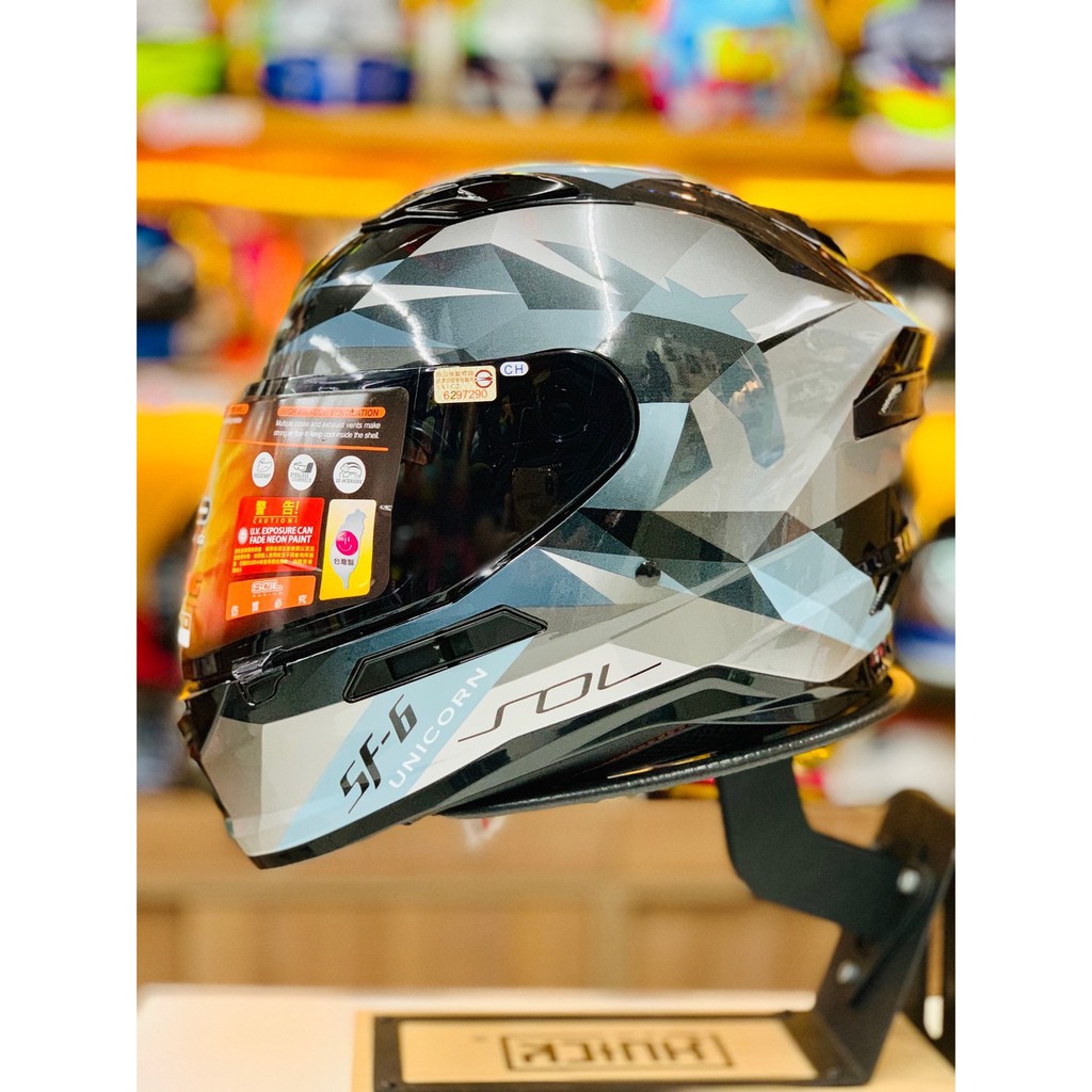 任我行騎士部品 SOL SF-6 SF6 獨角獸 黑銀 全罩 內藏墨鏡 雙D扣 | 蝦皮購物