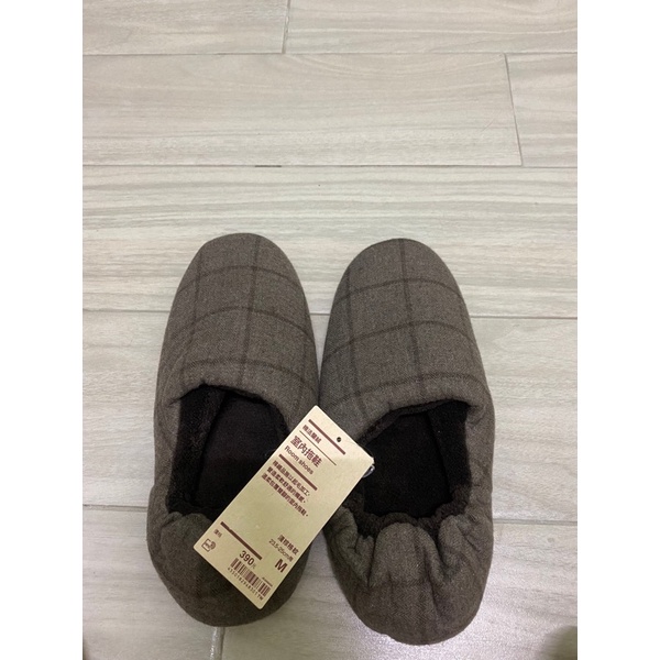 全新吊牌 MUJI 無印良品 棉法蘭絨 室內拖鞋 淺棕格紋23.5-25cm | 蝦皮購物
