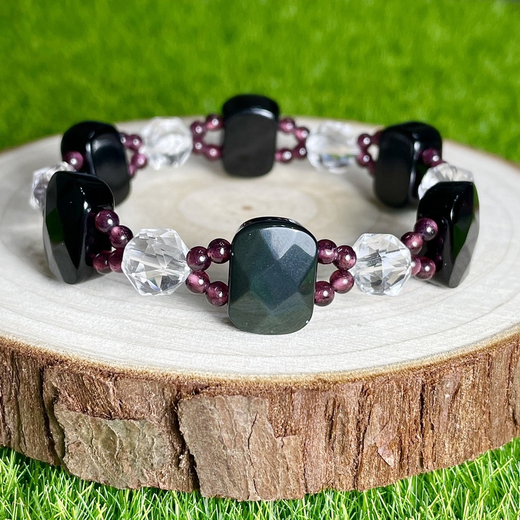 CS Crystal 編號36 避邪擋煞系列 - 彩虹黑曜石+透體白水晶+紫牙烏石榴石設計款 | 蝦皮購物