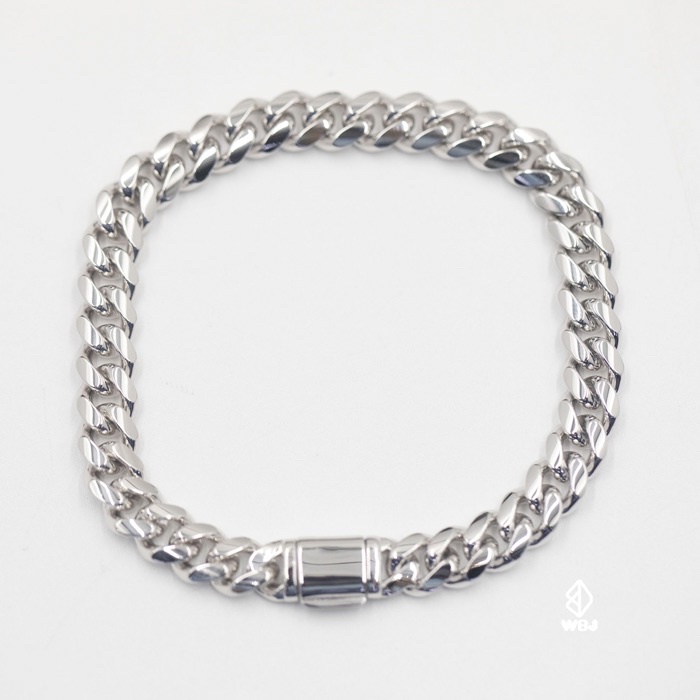 Wbj訂製珠寶 7mm素銀古巴手鍊 925實心純銀 | 蝦皮購物