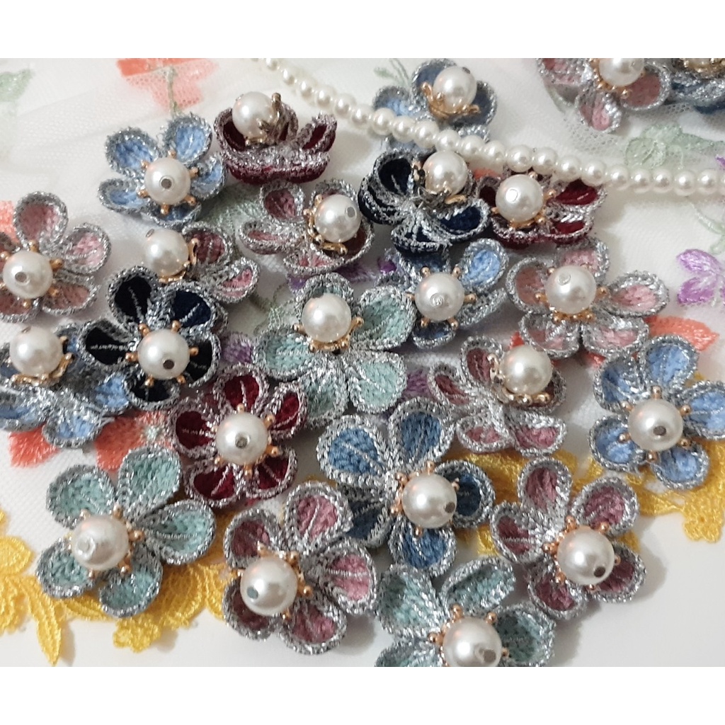 2pcs《iAsa愛莎の》手作材料 韓國5瓣針織立體珍珠花朵diy服裝配飾別針髮飾材料 | 蝦皮購物