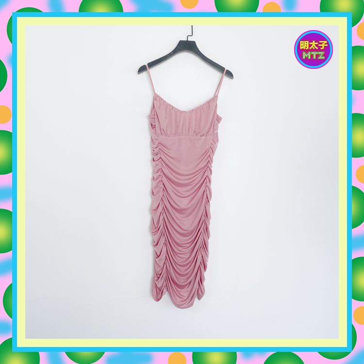 二手 染色體 粉紫紅色 輕薄軟 略彈性 兩側抓皺 緊身 洋裝 E807 【明太子 古著應召站】 | 蝦皮購物