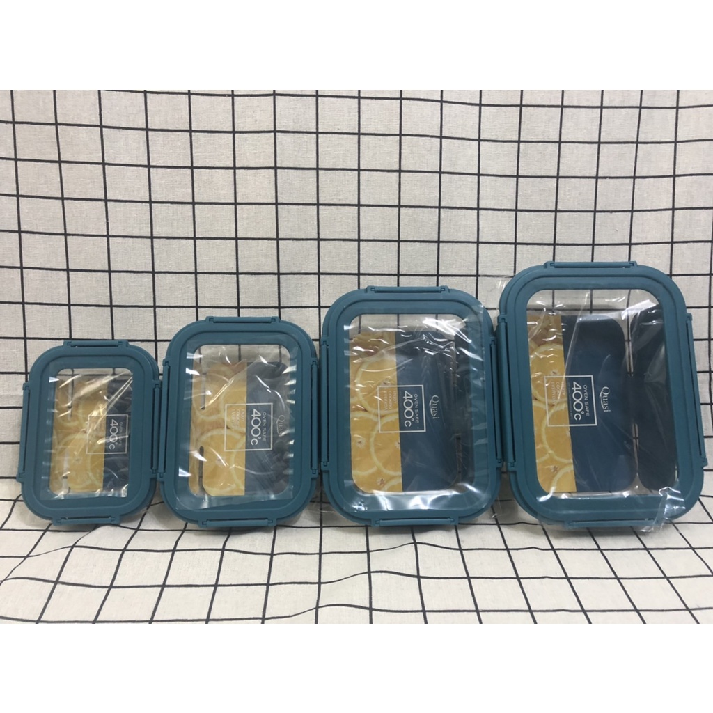 Quasi藍扣 玻璃保鮮盒 370ML 640ML 1050ML 1520ML 便當盒 餐盒 保鮮餐盒 飯盒 | 蝦皮購物