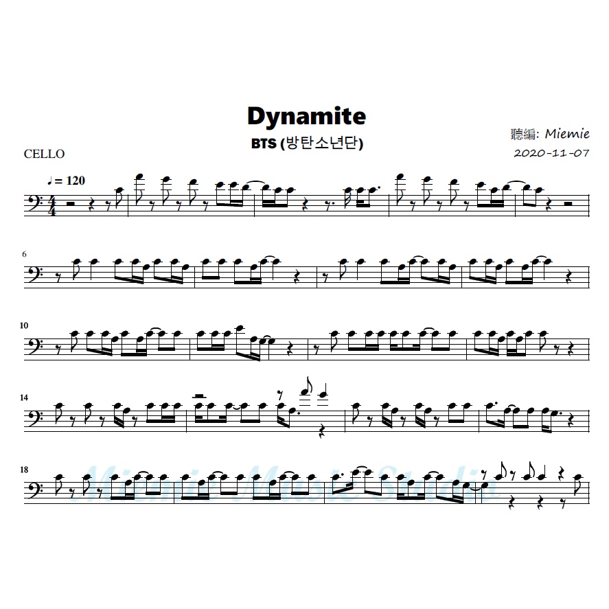 (大提琴譜/樂譜)BTS(防彈少年團)-Dynamite/Cello Sheets | 蝦皮購物
