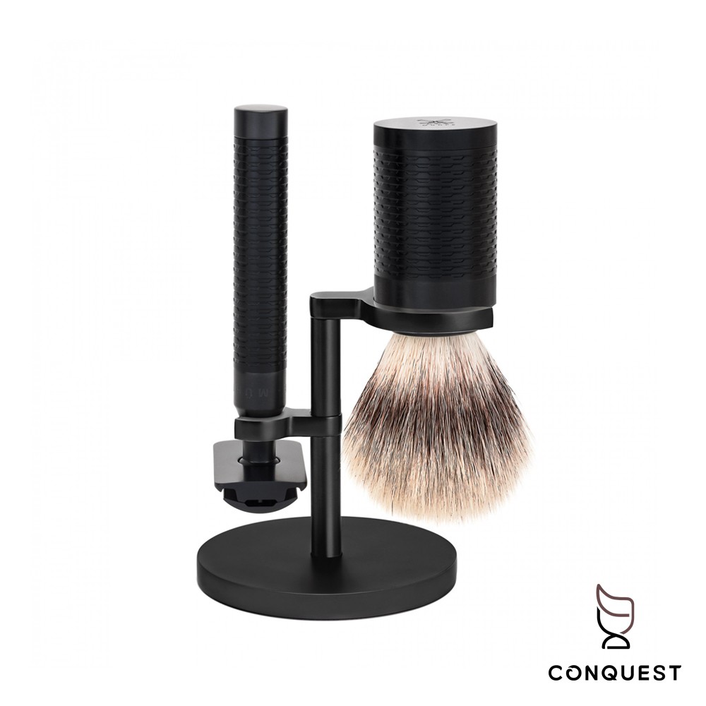 CONQUEST 】德國 MUHLE ROCCA S091M96 JET R96 刮鬍刀三件組 消光黑頂級不銹鋼材質 | 蝦皮購物