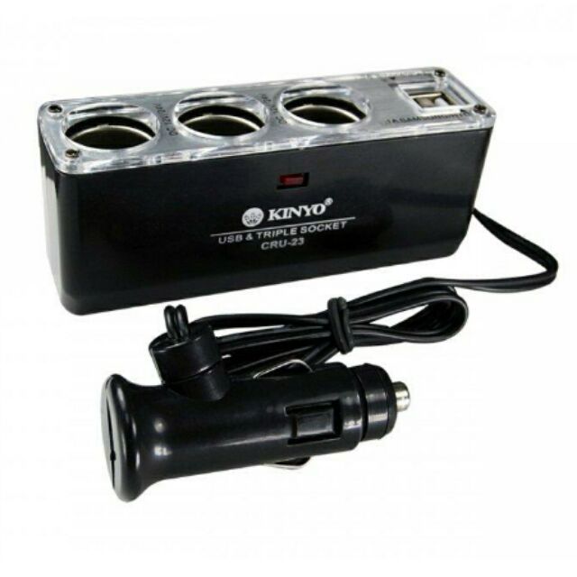 淡水小舖~KINYO 耐嘉 CRU-23 車用 車充 iPad可用 3孔車充 2孔USB 點煙器擴充座 大電流 3.1A | 蝦皮購物