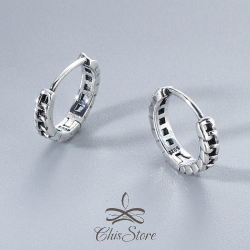 CHISSTORE 鎖鏈 圈圈耳環 韓國 女生 易扣耳環 圓形耳環 防過敏耳環 男 抗過敏耳環 S925 純銀耳環 耳扣 | 蝦皮購物