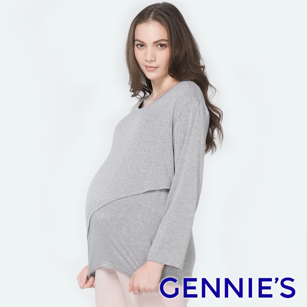 【Gennies 奇妮】不對稱上掀哺乳上衣-灰(TPA49) | 蝦皮購物