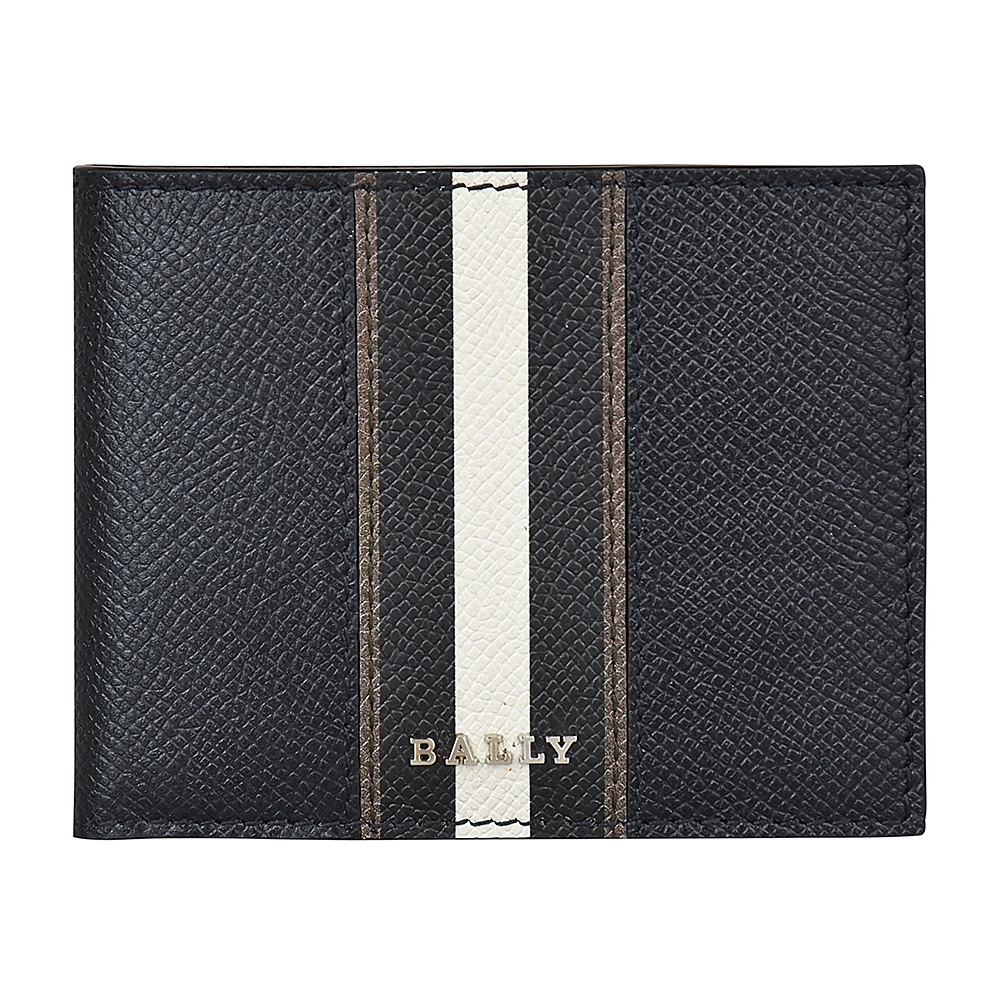 BALLY BEVYE銀字LOGO棕黑搭配米白條紋牛皮6卡對折短夾(黑) | 蝦皮購物