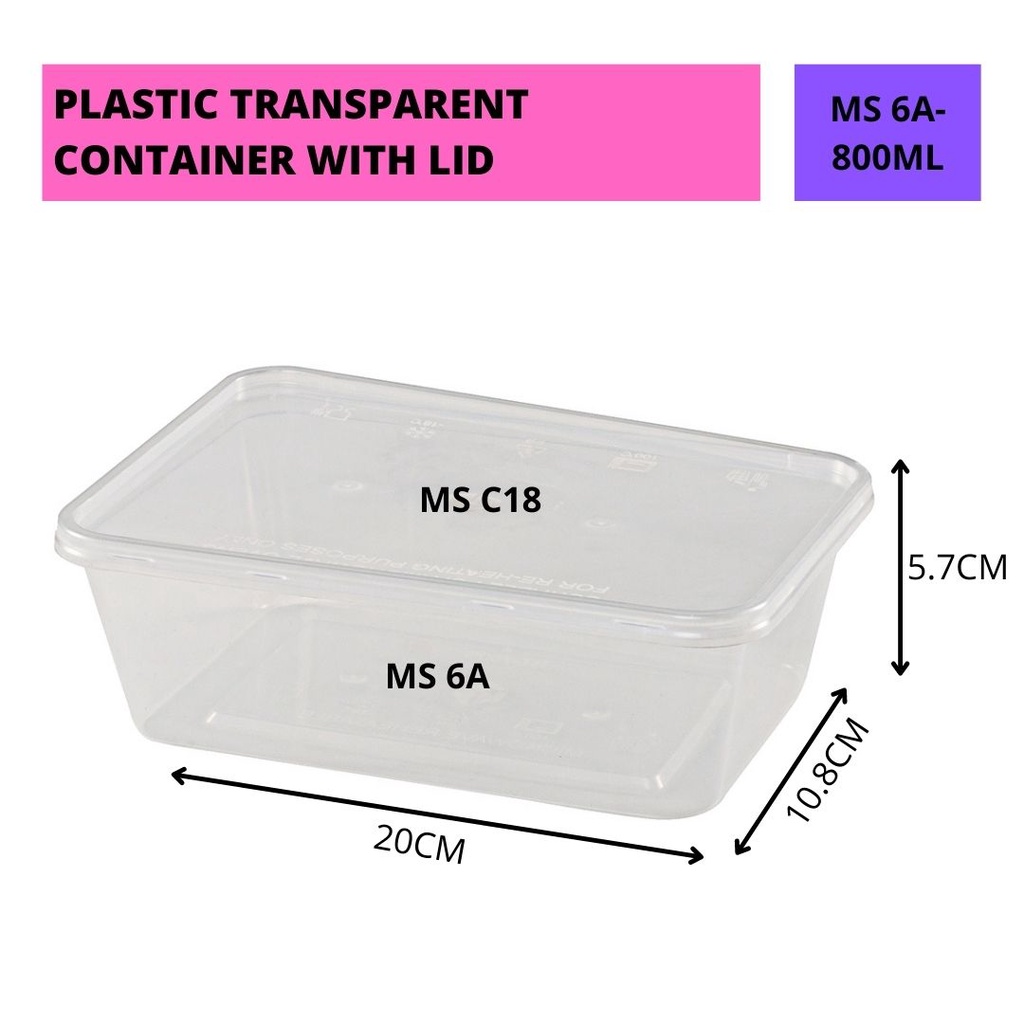 矩形塑料容器 / MS 6A / 透明塑料 / 外賣 / TAPAU / BEKAS MAKANAN / 一次性 | 蝦皮購物