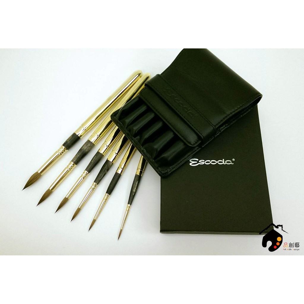 西班牙Escoda筆皇 RESERVA 1240 Kolinsky 頂級純貂毛水彩筆旅行真皮筆袋套裝-6支入金桿 | 蝦皮購物