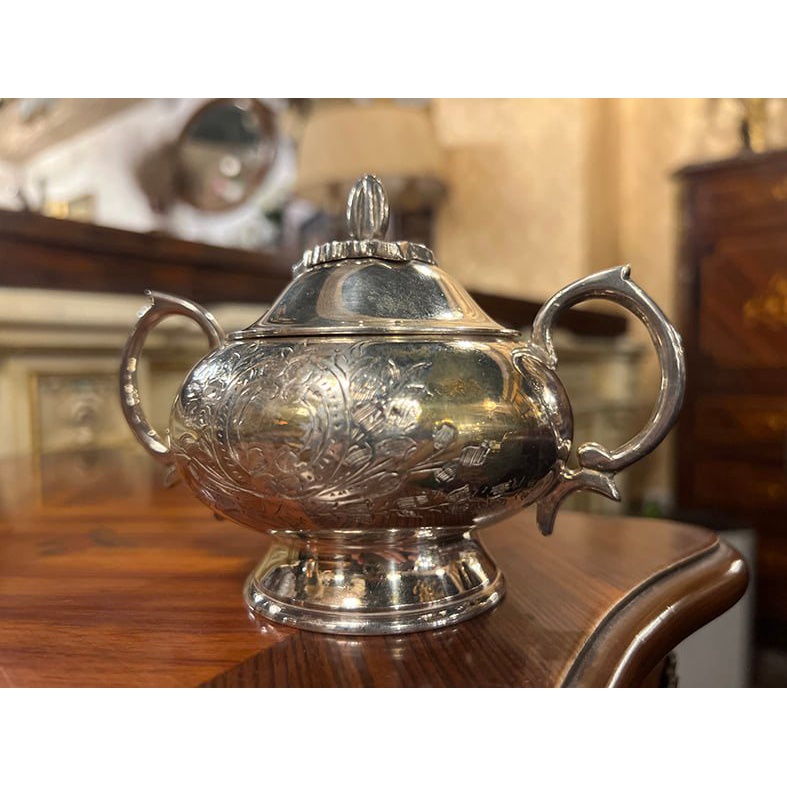 #19世紀 英國古董鍍銀手工刻花附蓋糖罐 『手感沈重』 #122065 | 蝦皮購物