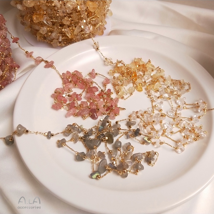 ALGD22-天然草莓晶黃水晶保色鏈條14K包金鍍真金手工散鏈diy手鏈項鏈材料 | 蝦皮購物
