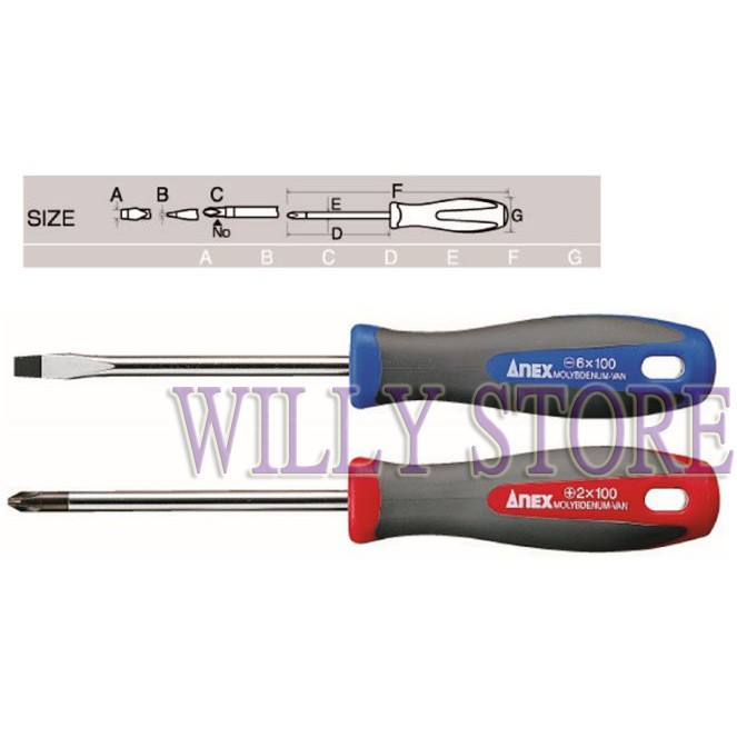 【WILLY STORE】日本ANEX 1500系列 1501 一字 十字 彩條起子 螺絲起子 起子 | 蝦皮購物
