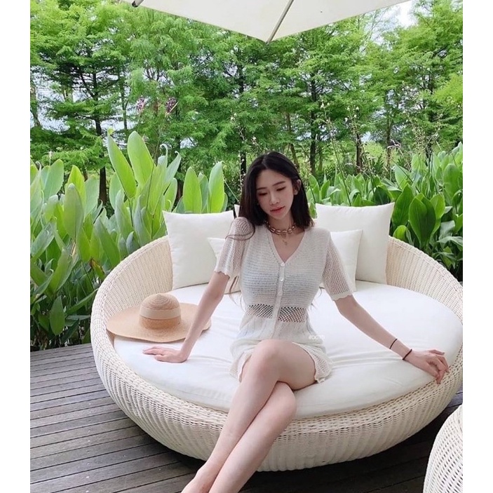 Bofi shop ♡ 幽靜人間鉤針簍空腰間針織短洋 #8899 | 蝦皮購物