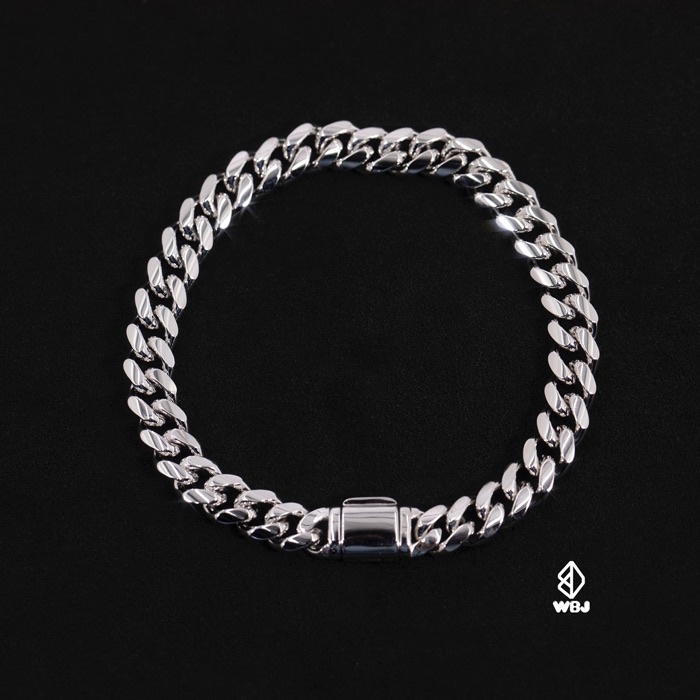 Wbj訂製珠寶 7mm素銀古巴手鍊 925實心純銀 | 蝦皮購物