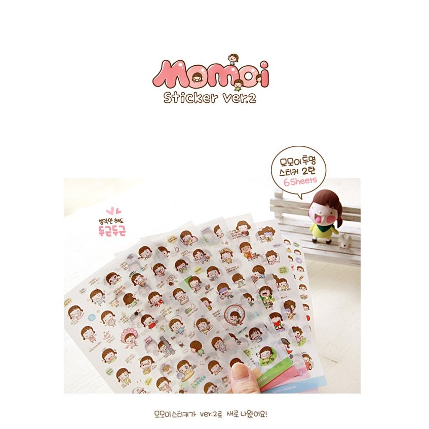 韓國 momoi sticker set ver.2 小妞貼紙套裝DIY手賬貼紙 6張一套 | 蝦皮購物