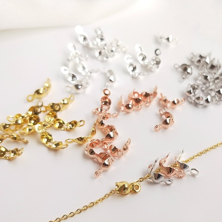 定位扣 收尾釦 diy 14k 包金 手作 手作材料包 項鍊配件 銀色貝殼 大孔 包線扣 10個 鏈條夾扣 收尾 | 蝦皮購物