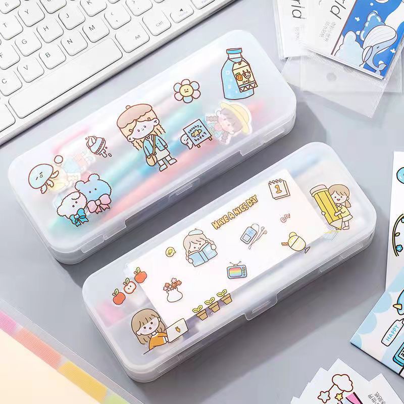 簡約雙層鉛筆盒 磨砂ins高顏值透明多功能文具盒 學生用大容量收納盒 塑膠硬殼鉛筆盒 | 蝦皮購物
