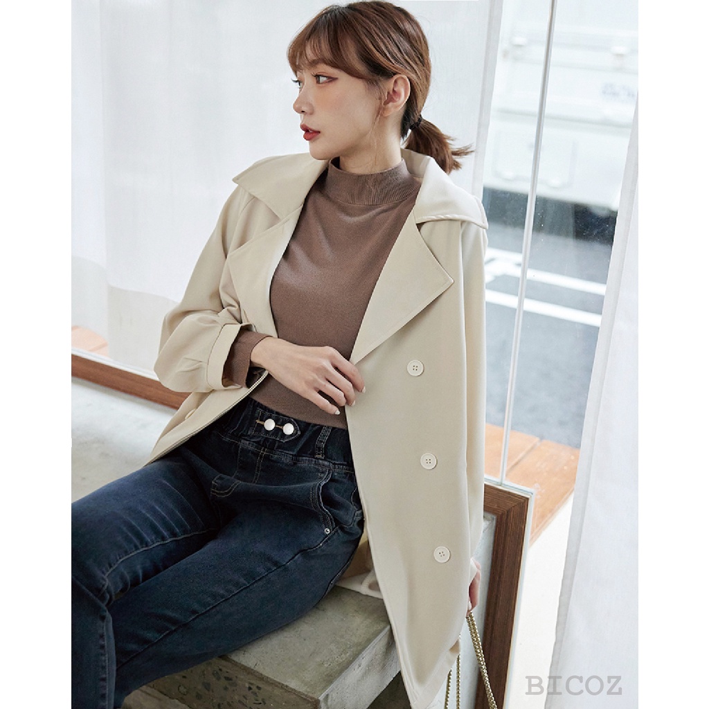 現貨｜BICOZ｜韓版澎袖厚挺風衣外套【21880】風衣外套 女裝 外套 澎袖 氣質 附腰帶 | 蝦皮購物