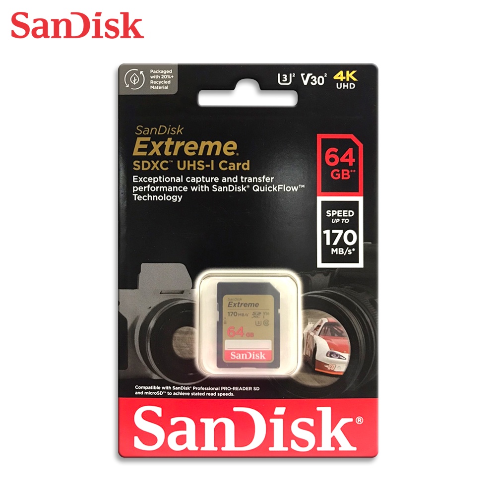SANDISK Extreme SD SDXC 64GB C10 U3 V30 速度高達 170MB /s 單眼適用 | 蝦皮購物