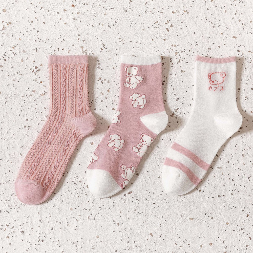 ScottyBear™️那隻熊ZG054 2021早春新品 粉色系小熊襪子女 ins潮流韓風甜美可愛女襪短筒襪棉 | 蝦皮購物