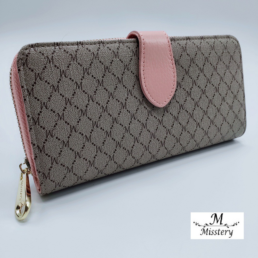 【Misstery】乳膠皮配粉色牛皮外扣多卡層+單拉鏈女用長夾-粉 A99-805PK | 蝦皮購物