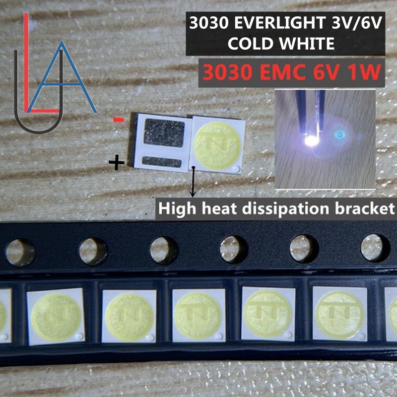 Everlight 3030 6V 3V 1W SMD LED 冷白電視背光燈珠,用於 LED 液晶電視維修背光燈條 | 蝦皮購物