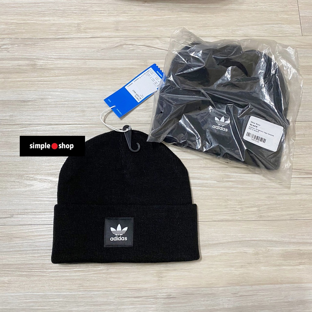 【Simple Shop】adidas Originals logo 毛帽 三葉草 保暖帽 針織帽 黑色 ED8712 | 蝦皮購物