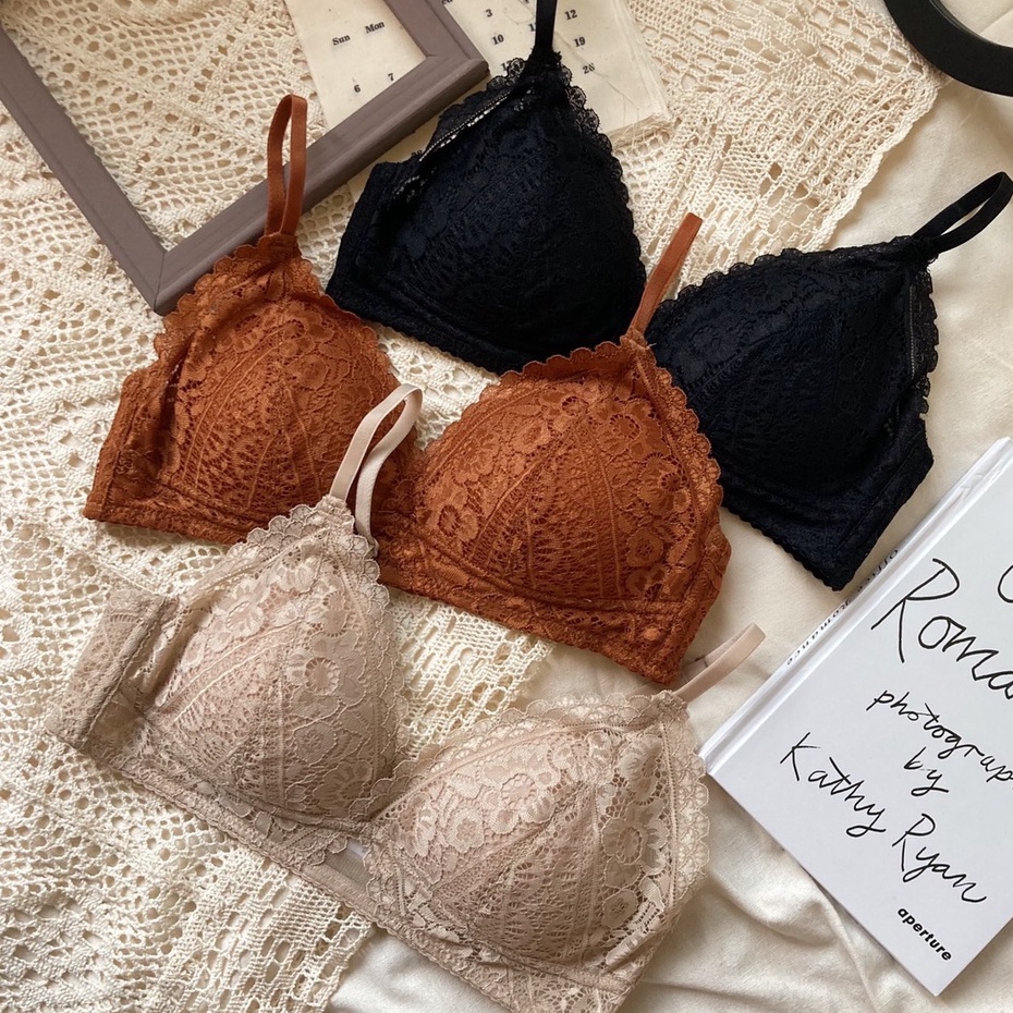 Pincoco 現貨+預購 台灣出貨 秋天色系~簡單復古感蕾絲無鋼圈內衣 BAI017 | 蝦皮購物