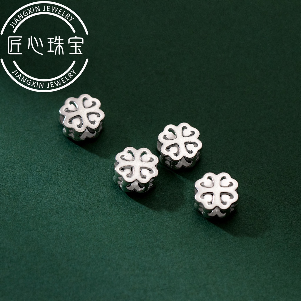「匠心·DIY純銀隔珠」S925素銀鏤空 9mm四葉花隔珠 diy手串編繩散珠 銀飾配件批發S1057 | 蝦皮購物